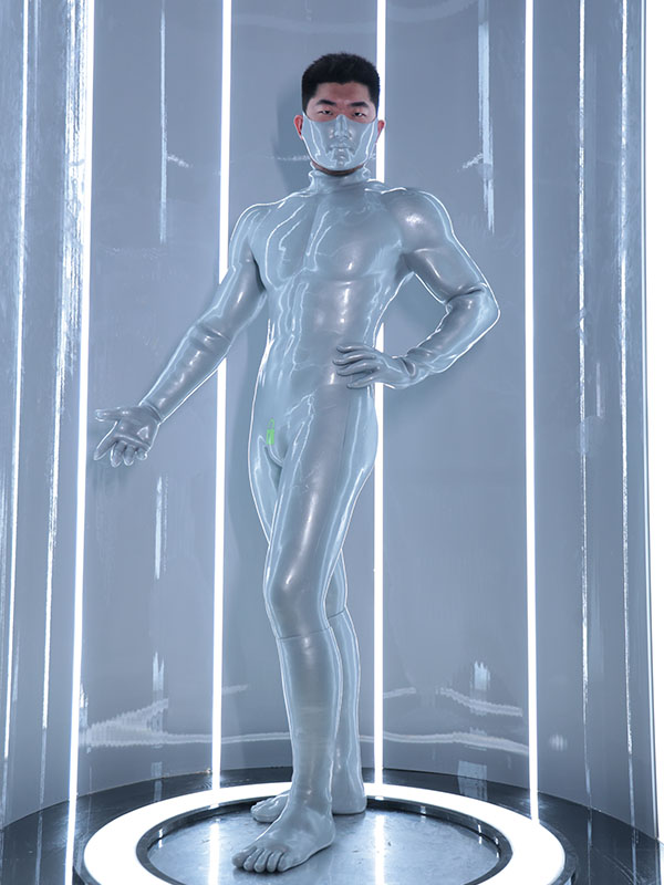シルバー光沢シリコンスーツセット – 士官 – ロック - シリコンマスク, シリコンマッスル-Smitizen